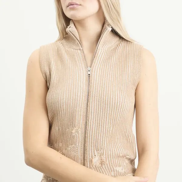 MAISON MARGIELA Knitted Gilet - Camel/chalk