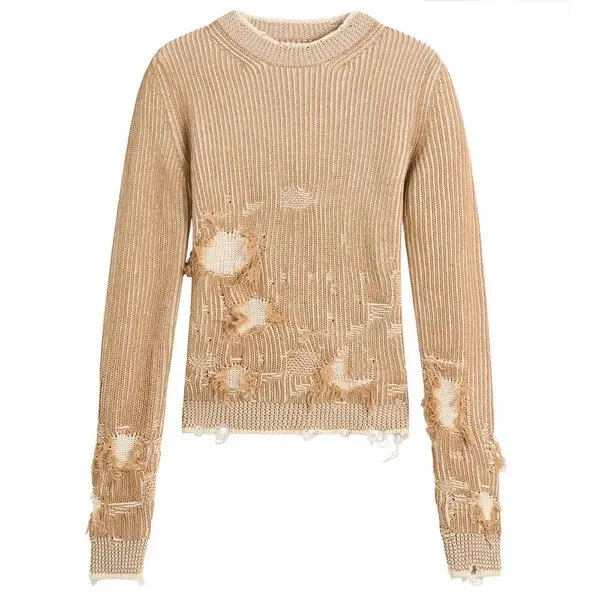 MAISON MARGIELA Shredded Knit Jumper - Camel/chalk