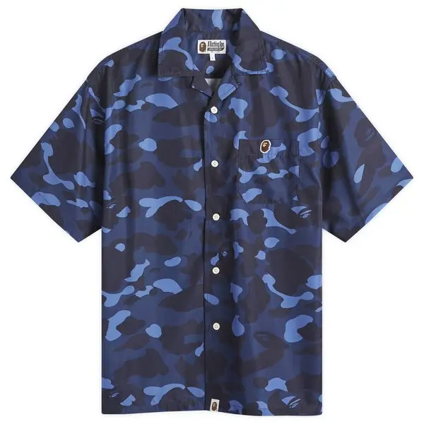 A BATHING APE Colour Camo One Point Vacation Shirt - Navy