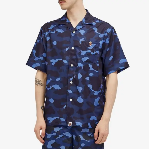 A BATHING APE Colour Camo One Point Vacation Shirt - Navy