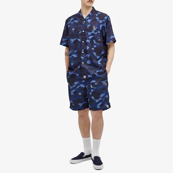 A BATHING APE Colour Camo One Point Vacation Shirt - Navy