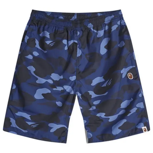 A BATHING APE Colour Camo One Point Beach Short - Navy