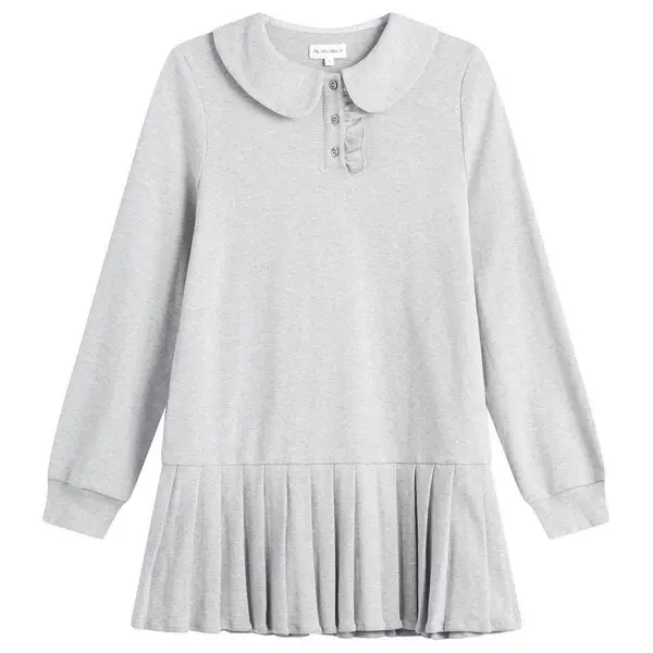 MY MUM MADE IT Polo Mini Long Sleeve Pleat Dress - Grey