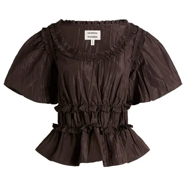 DAMSON MADDER Everly Ruffle Blouse Presented End - Choc