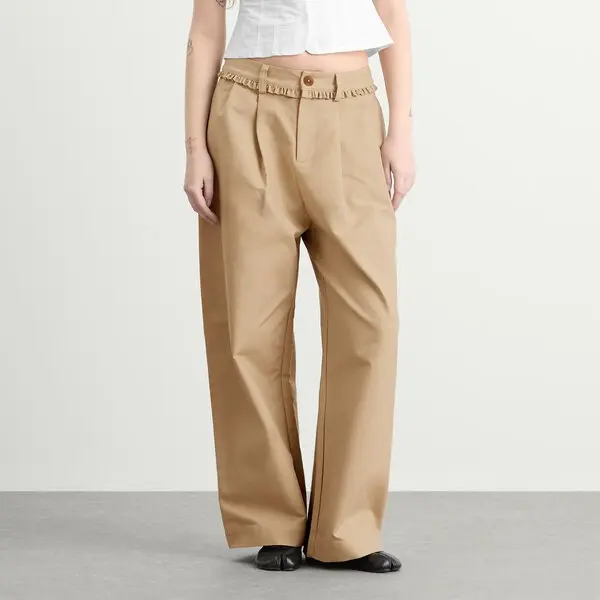 MY MUM MADE IT Pleat Cotton Wide-leg Trousers With Ruffle Trim