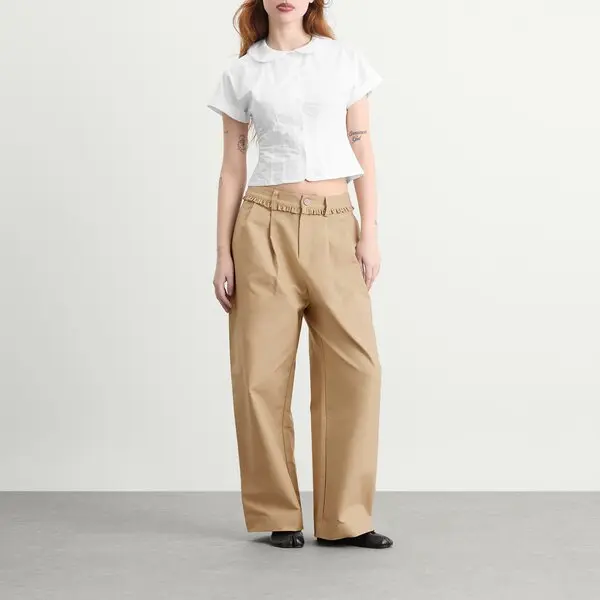 MY MUM MADE IT Pleat Cotton Wide-leg Trousers With Ruffle Trim