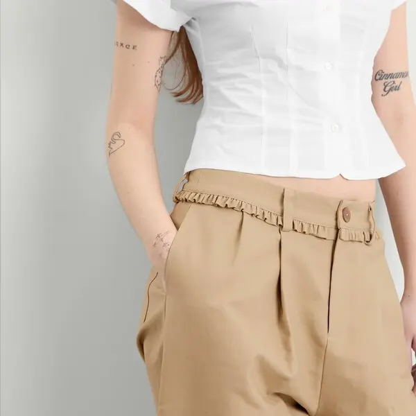 MY MUM MADE IT Pleat Cotton Wide-leg Trousers With Ruffle Trim