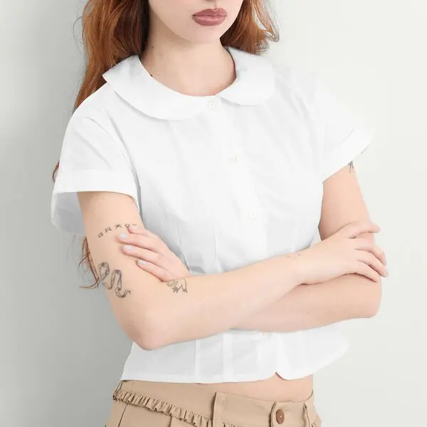MY MUM MADE IT Curved Collar Cap Sleeve Shirt
