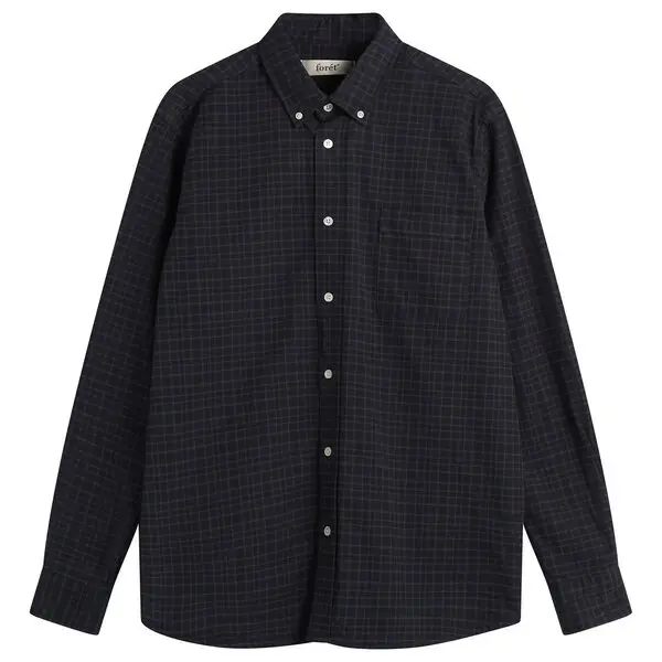 FORET Creek Heavy Flannel Check Overshirt - Navy