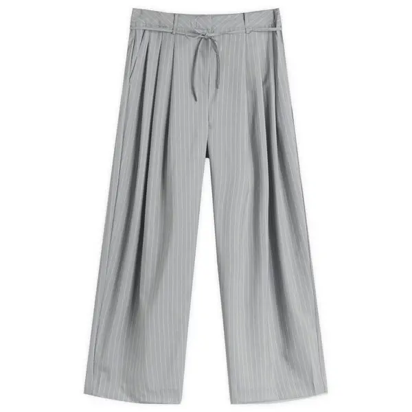 DEIJI STUDIOS Triple Pleat Wide Leg Trousers - Steele Stripe
