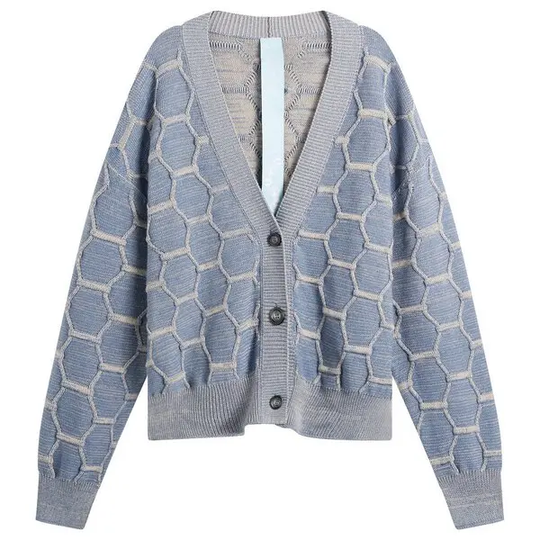 EBIT Honeycomb Knit Cardigan - Blue