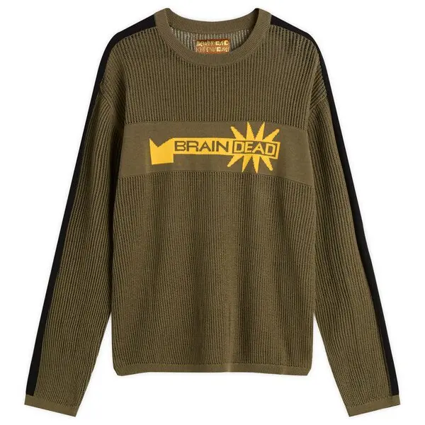 BRAIN DEAD Long Sleeve Mesh Jumper - Green