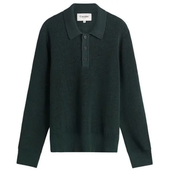CORRIDOR Long Sleeve Slouchy Polo Shirt - Green