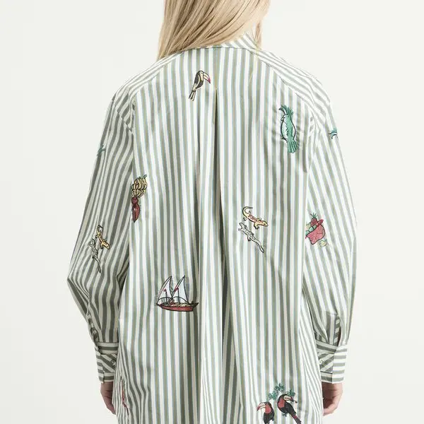 ALEMAIS Bisou Embroidered Striped Long Sleeve Shirt
