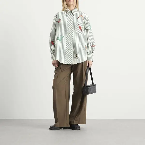 ALEMAIS Bisou Embroidered Striped Long Sleeve Shirt