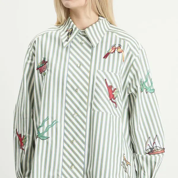 ALEMAIS Bisou Embroidered Striped Long Sleeve Shirt