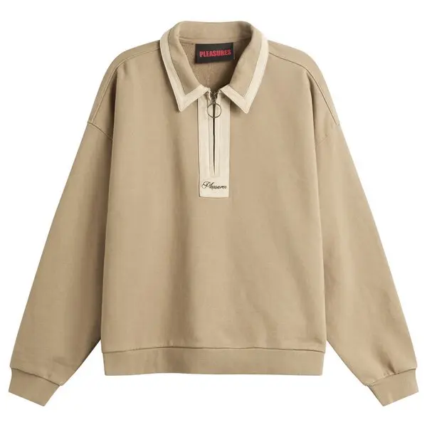 PLEASURES Drift Zip Long Sleeve Polo - Tan