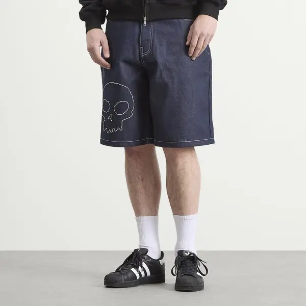 PLEASURES X Zero Skull Denim Shorts