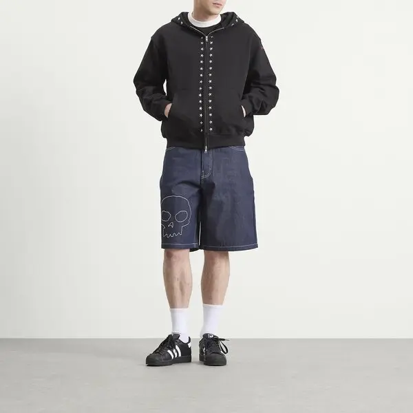 PLEASURES X Zero Skull Denim Shorts