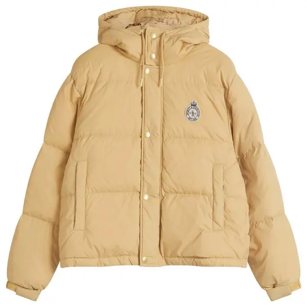SPORTY & RICH Crown Logo Hooded Puffer Jacket - Beige