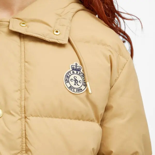 SPORTY & RICH Crown Logo Hooded Puffer Jacket