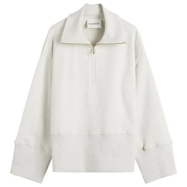 Closed Half Zip Long Sleeve Sweatshirt - Neutrals
