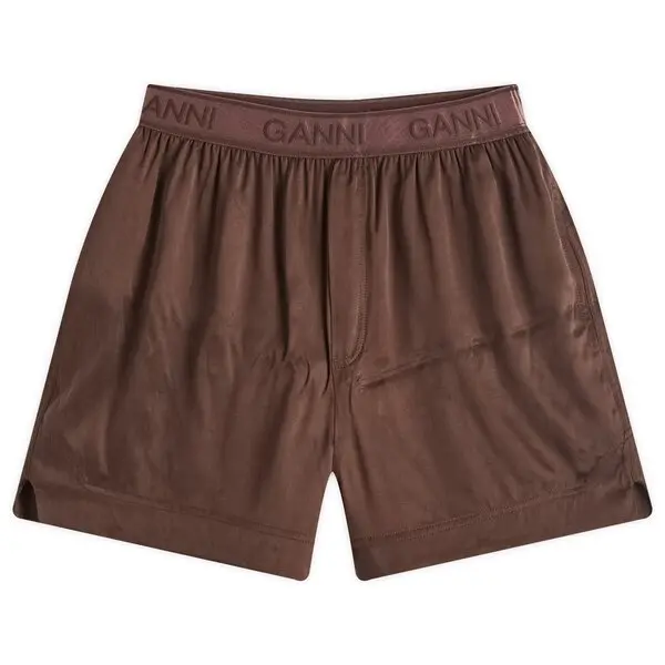 GANNI Washed Satin Shorts - Mole