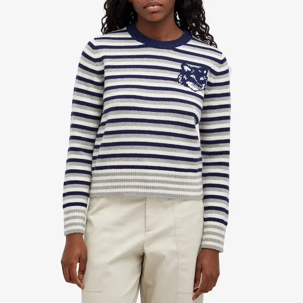 Maison Kitsuné Fox Head Intarsia Striped Jumper