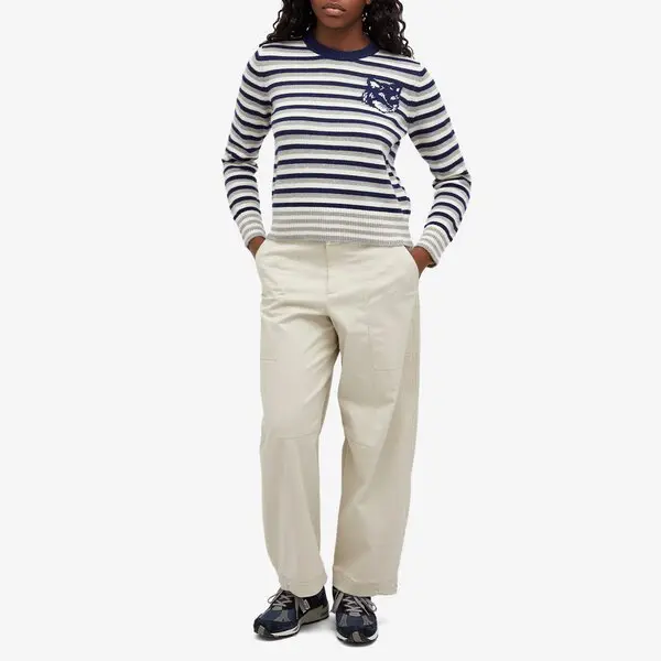 Maison Kitsuné Fox Head Intarsia Striped Jumper