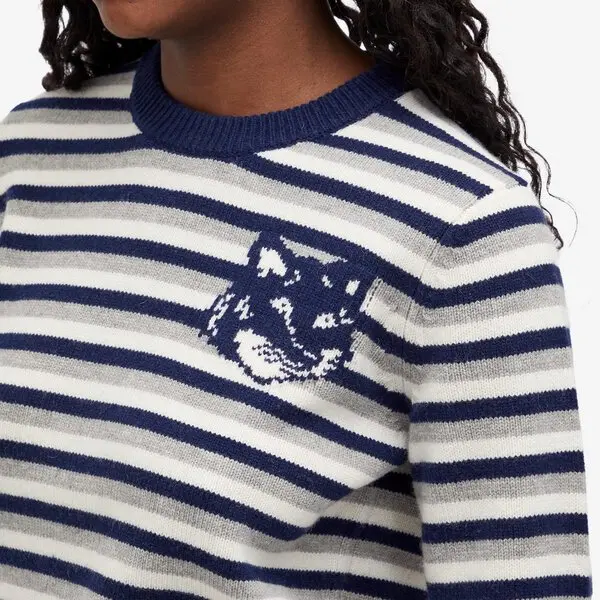 Maison Kitsuné Fox Head Intarsia Striped Jumper