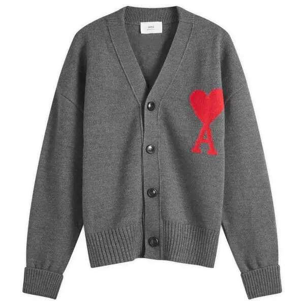 AMI Paris A Heart Cardigan - Grey