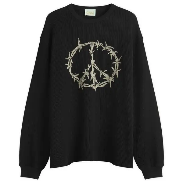 Aries Peace Press Gothic Waffle Long Sleeve T-shirt - Black