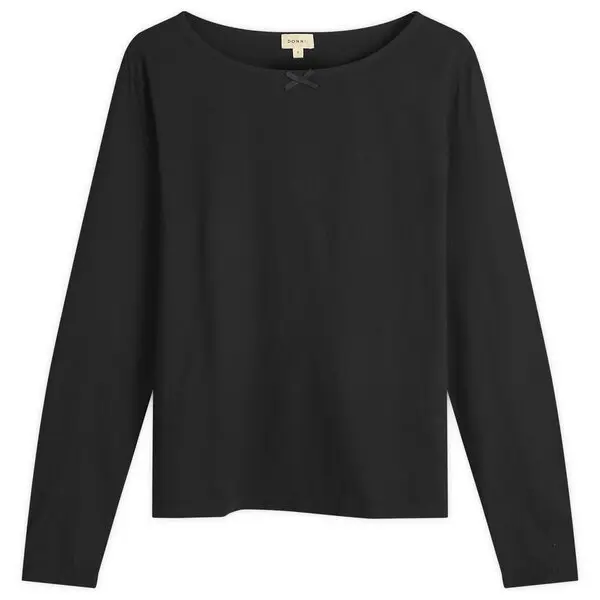 Donni. Jersey Bow Long Sleeve Top - Jet