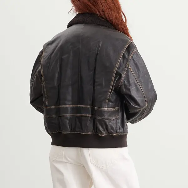 DUNST Shearling Collar Leather Jacket