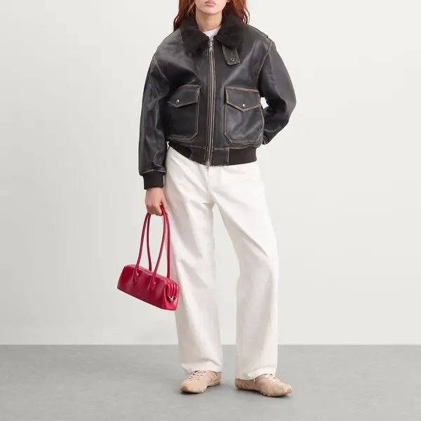 DUNST Shearling Collar Leather Jacket