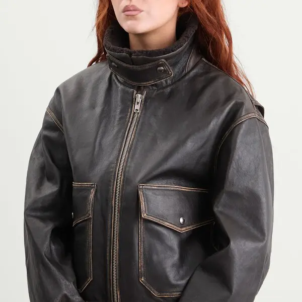 DUNST Shearling Collar Leather Jacket