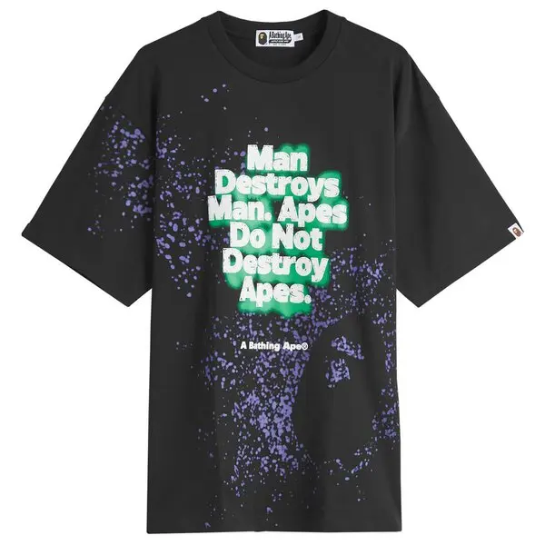 A BATHING APE Spray Print Slogan T-shirt - Black