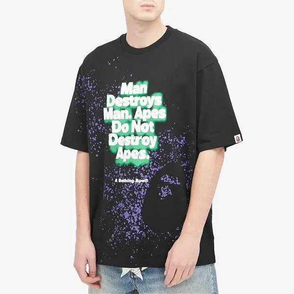A BATHING APE Spray Print Slogan T-shirt - Black