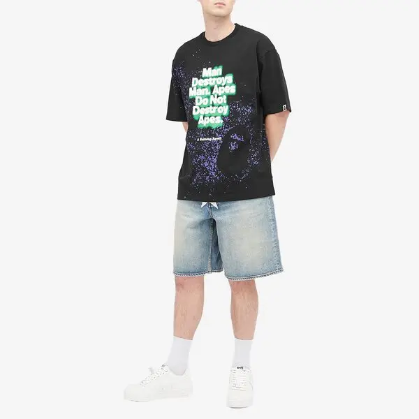 A BATHING APE Spray Print Slogan T-shirt - Black