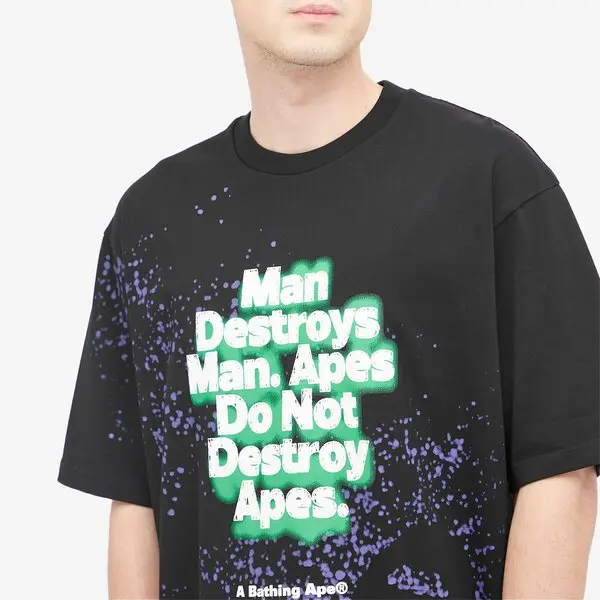 A BATHING APE Spray Print Slogan T-shirt - Black