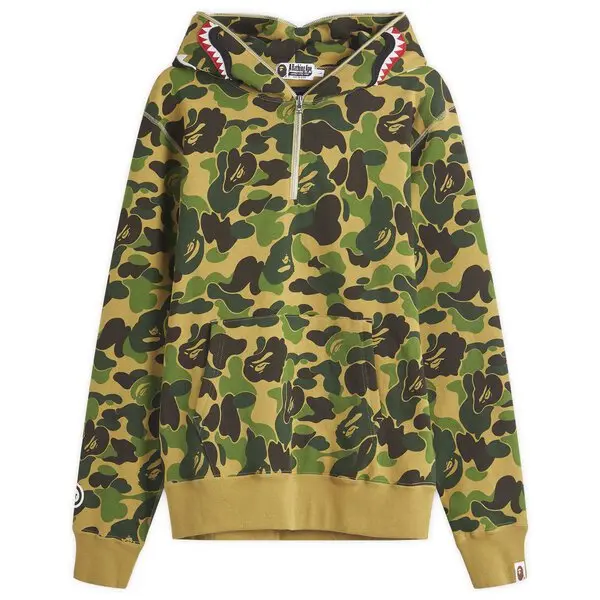 A BATHING APE Abc Camo Shark Half Zip Hoodie - Green