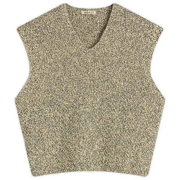 Auralee Cotton Cashmere Cord Knit Vest - Lime/navy