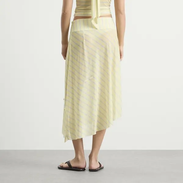 HOUSE OF SUNNY Asymmetric Striped Mesh Midi Skirt