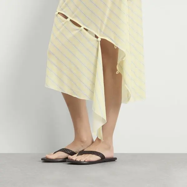 HOUSE OF SUNNY Asymmetric Striped Mesh Midi Skirt