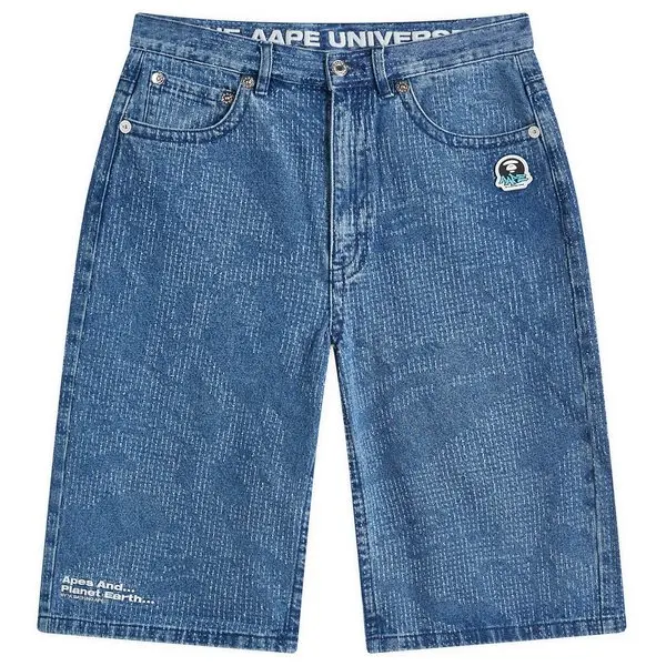 AAPE BY *A BATHING APE Aape Jacquard Denim Shorts - Light Blue