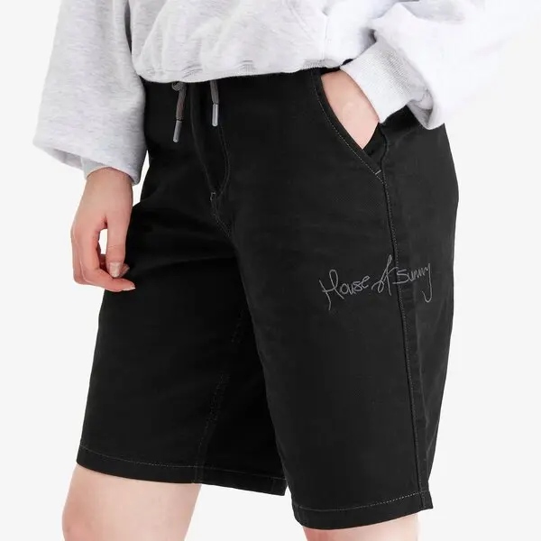 HOUSE OF SUNNY Oversized Denim Shorts With Drawstring Waist - Black