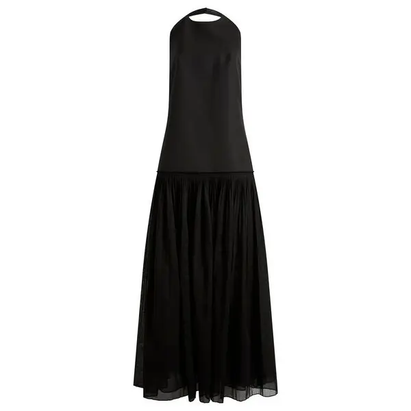 RÓHE Halterneck Pleated Maxi Dress - Black