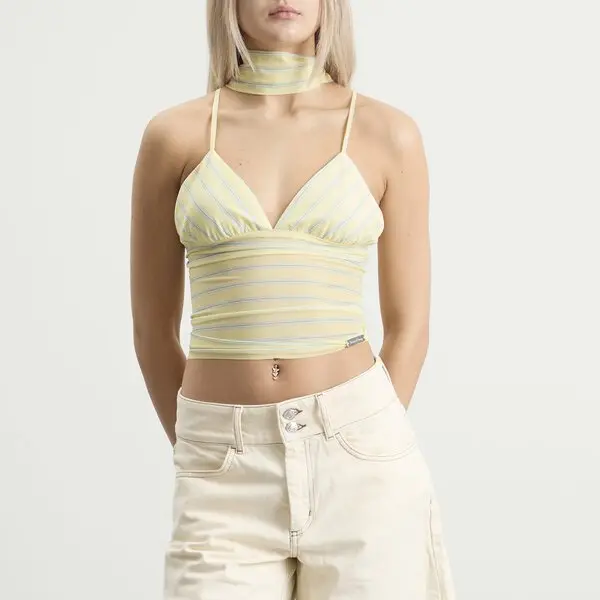 HOUSE OF SUNNY Striped Mesh Cami Top With Scarf