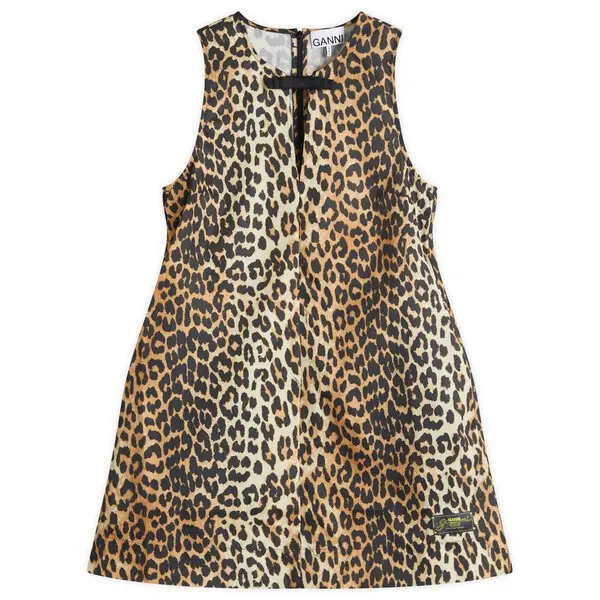 GANNI Duchesse Nylon Mini Dress - Leopard
