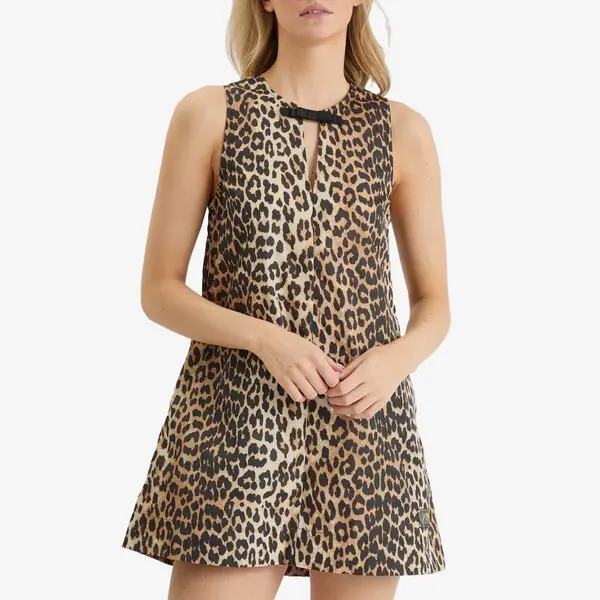 GANNI Duchesse Nylon Mini Dress With Print And Bow Detail